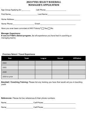 Fillable Online Manager and Coach Application Form Fax Email Print ...