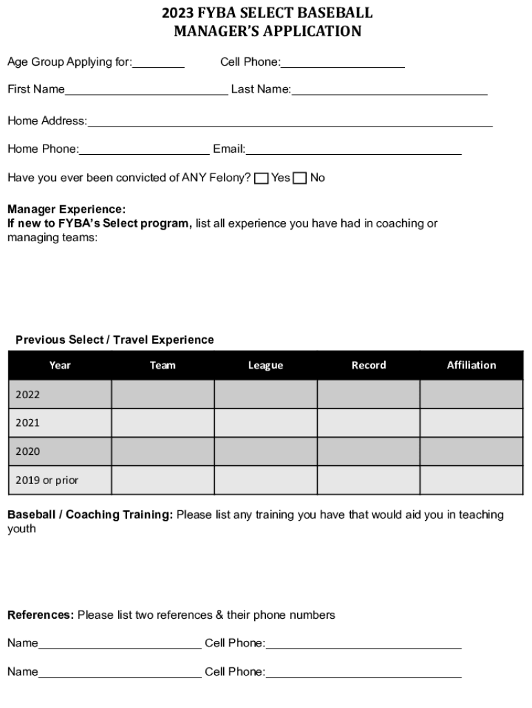 Fillable Online Manager and Coach Application Form Fax Email Print ...