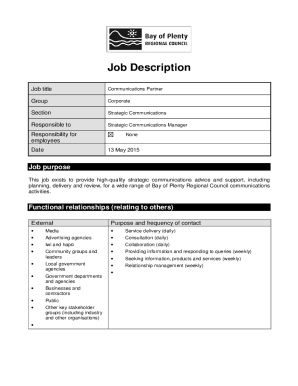 Fillable Online Communications Manager Job Description Template Fax ...