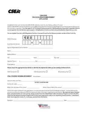 Fillable Online csea/voice cda scholarship reimbursement application ...