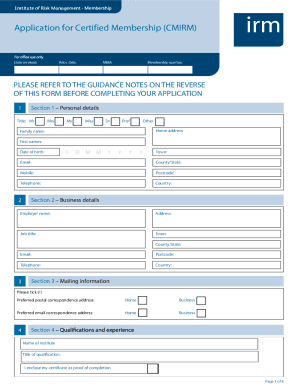 Fillable Online Application for Certified Membership of IRM (CMIRM) Fax ...
