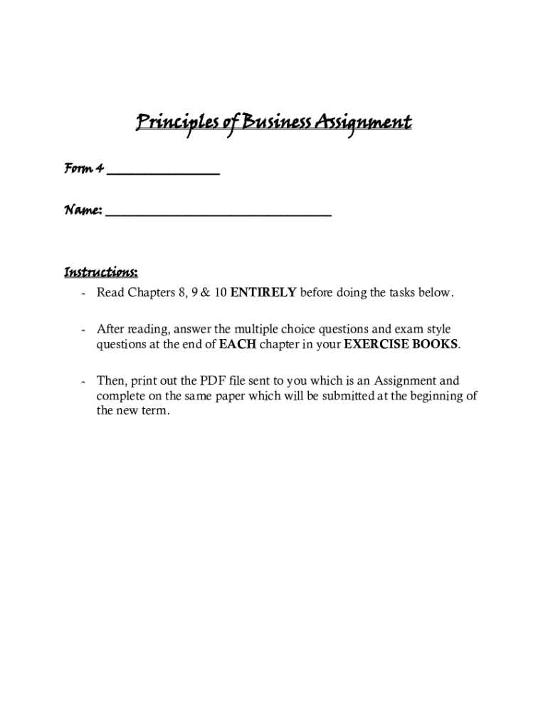 Fillable Online Principles of Business Assignment Fax Email Print - pdfFiller