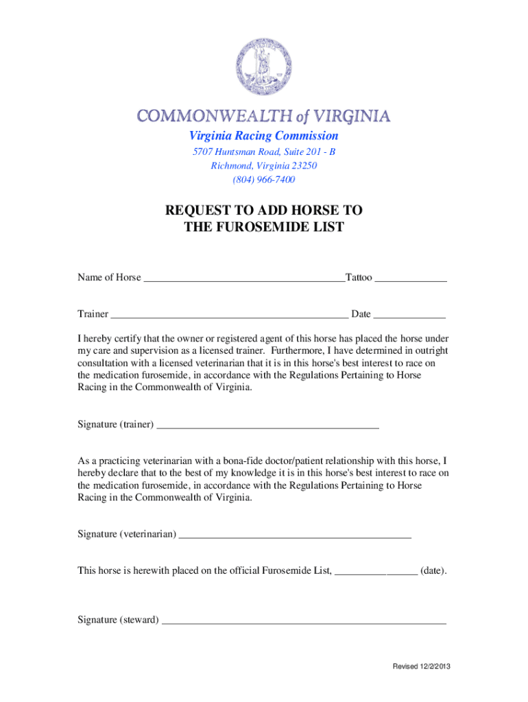 Fillable Online universal bleeder certificate indiana horse racing ...