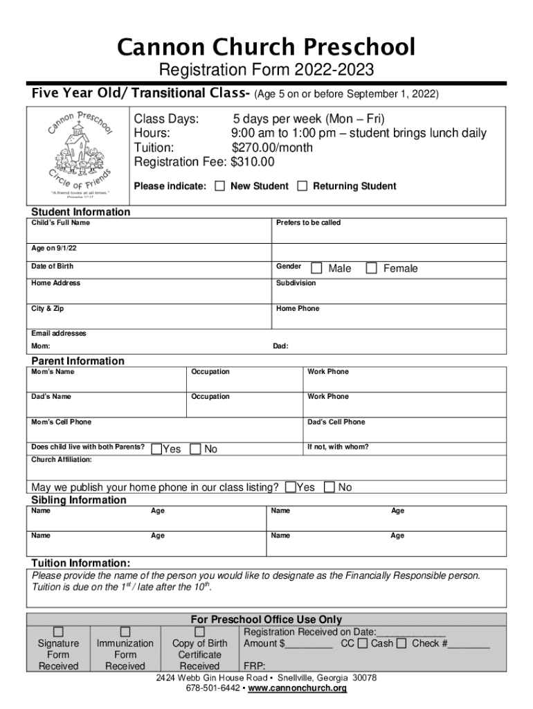 Fillable Online Classes and Fees - Cannon United Methodist Church Fax Email Print - pdfFiller