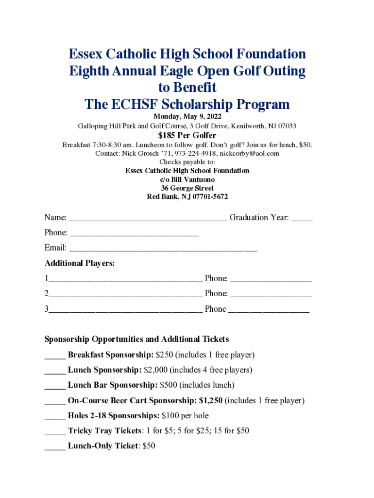 Fillable Online 2022 Eagle Open Golf Outing Registration Mail-In Form ...