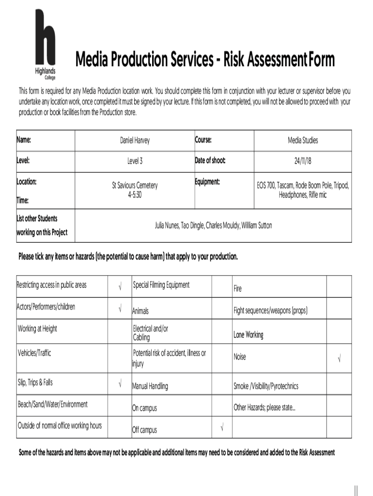 Fillable Online Risk Assessment Form Cemetery.docx Fax Email Print ...
