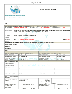 Fillable Online BID NUMBER: TETA19/FHC/0011/RENTAL Fax Email Print ...