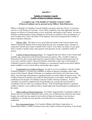 Fillable Online 1 Appendix I Knights of Columbus Councils Conflict of ...
