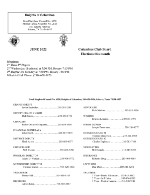 Fillable Online Knights of Columbus Assembly #2523Councils Fax Email ...