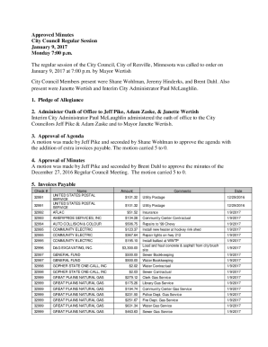 Fillable Online ci renville mn City Council Members present were Shane ...