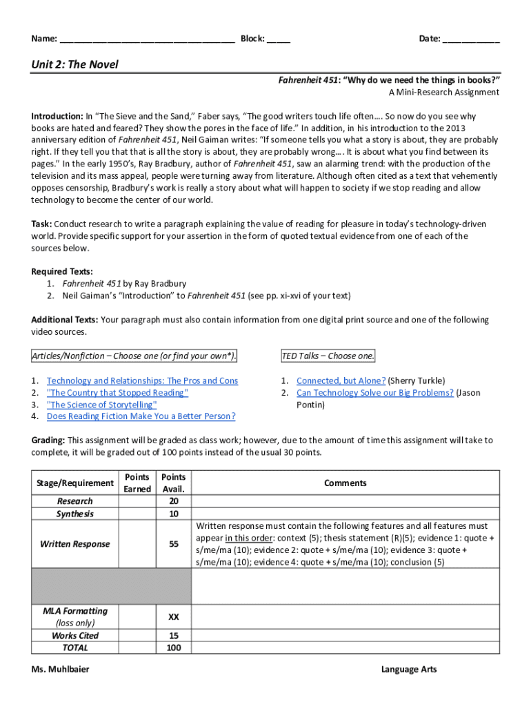 Fillable Online Fahrenheit 451 Part II: The Sieve and the Sand, Section ...