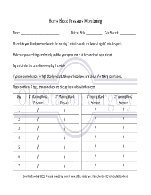 Fillable Online Home Blood Pressure Log - Hypertension Canada Fax Email ...
