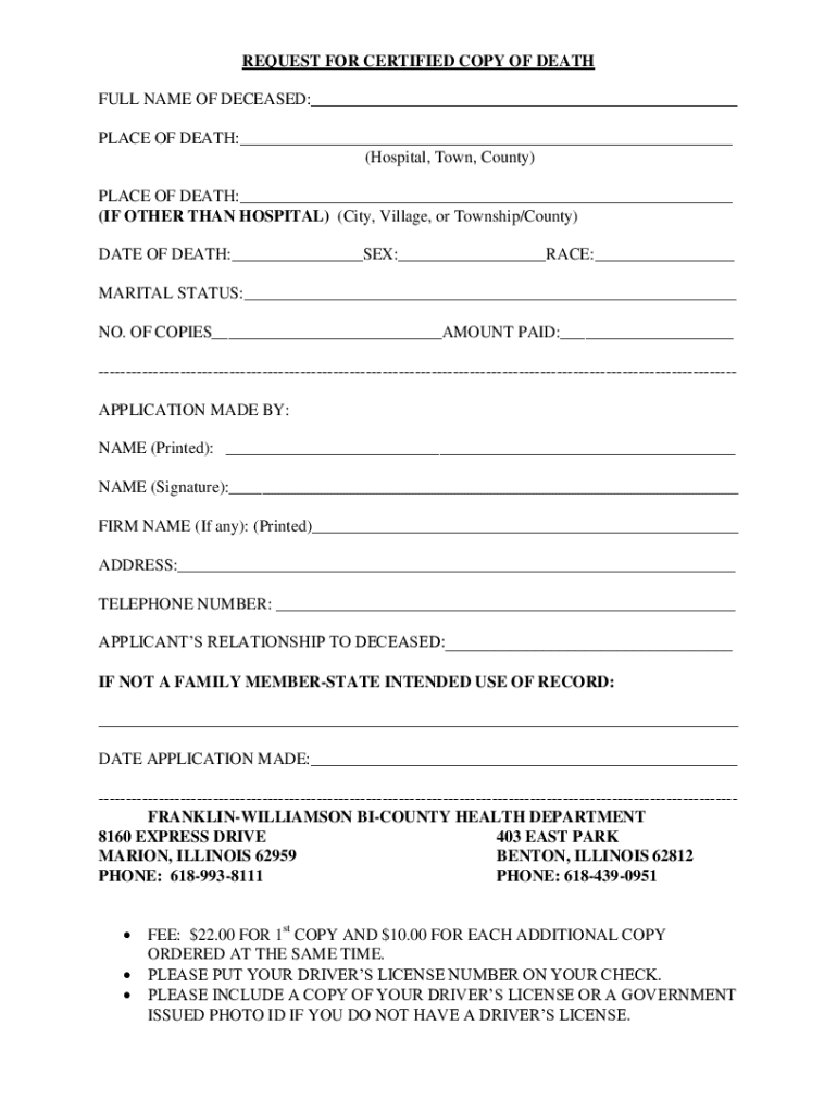 Fillable Online Form 11075E: Request for Death Certificate (For deaths ...