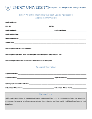 Fillable Online finance emory Emory Analytics Training: Developer ...