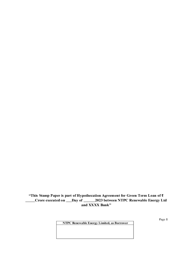 Fillable Online This Stamp Paper is part of Hypothecation Agreement for ...