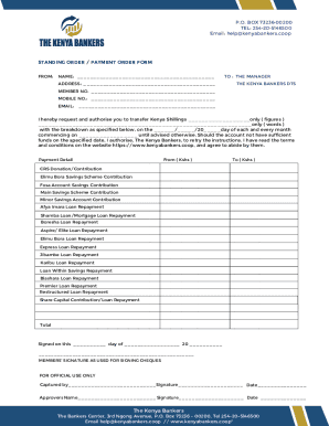 Fillable Online Standing OrderPayment order form - Kenya Bankers Sacco ...