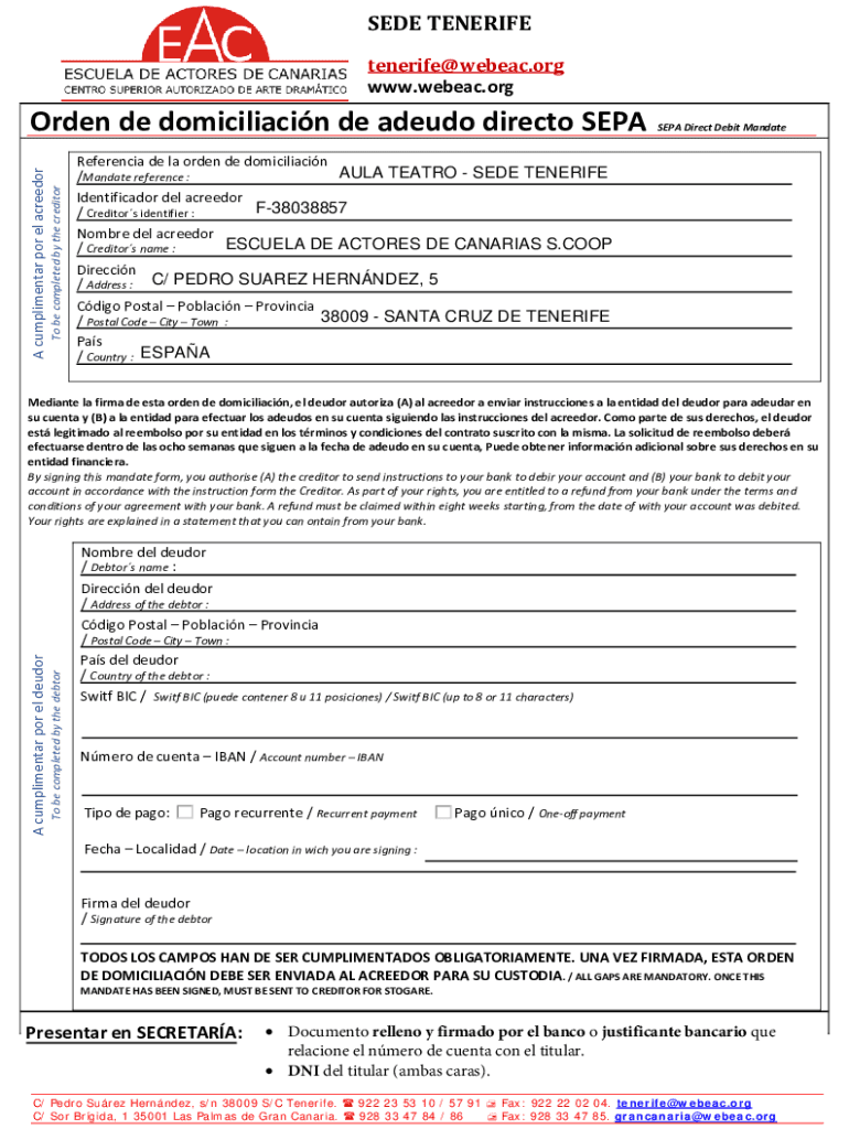 Completable En línea /Mandate reference : Fax Email Imprimir - pdfFiller