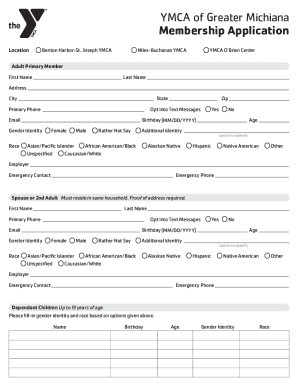 Fillable Online YMCA of Greater Michiana Membership ApplicationSBVPA Fax Email Print - pdfFiller