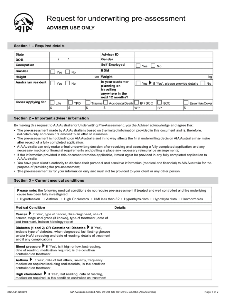 Fillable Online Australian Super. Pre-Assessment Form Fax Email Print ...