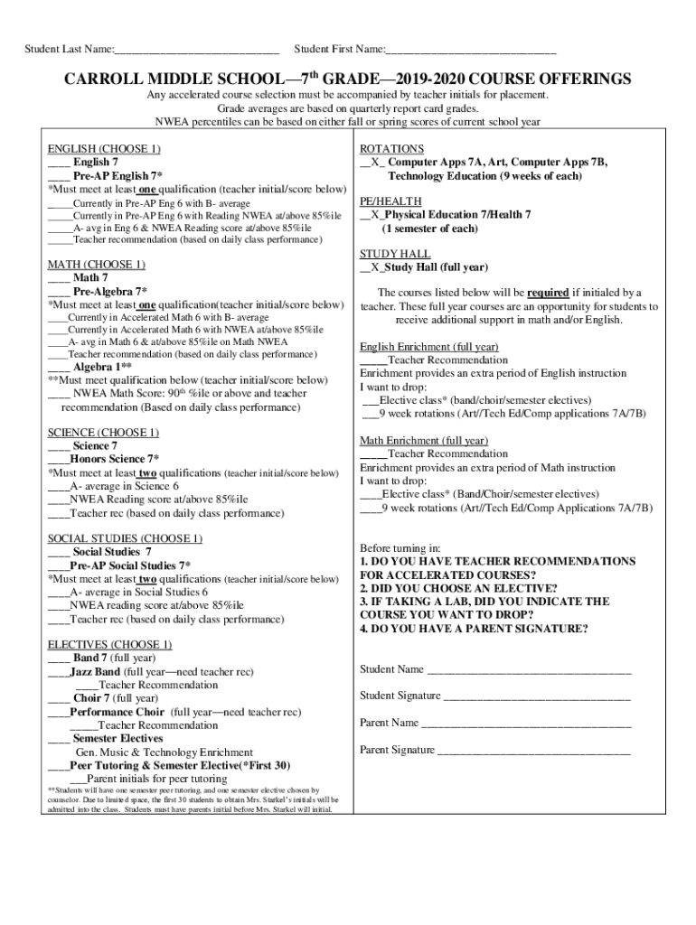 Fillable Online CARROLL MIDDLE SCHOOL - SharpSchool Fax Email Print ...