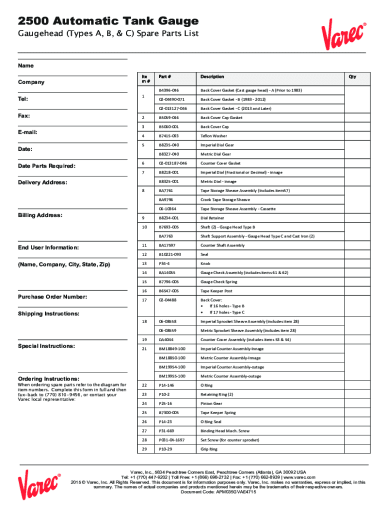 Fillable Online 2500 Automatic Tank Gauge - Bulk Meter Services Fax ...