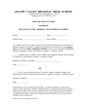 Fillable Online Military Opt Out Form - Lenape Valley Regional High ...