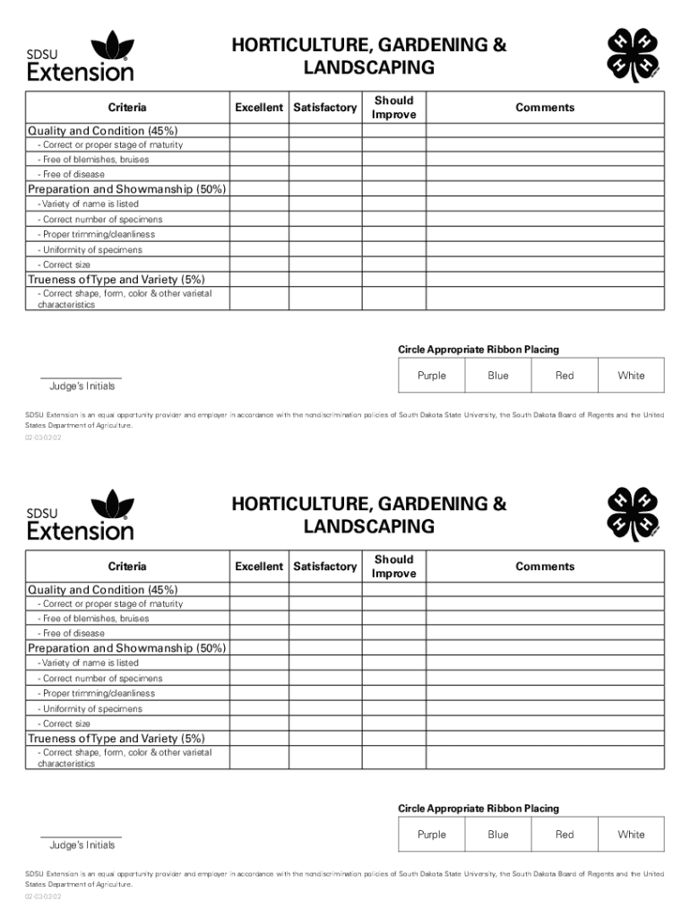 Fillable Online Horticulture, Gardening & Landscaping score sheet Fax ...