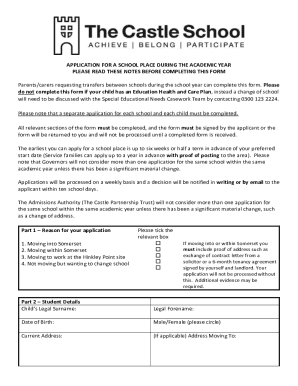 Fillable Online application for a school place during the academic year ...