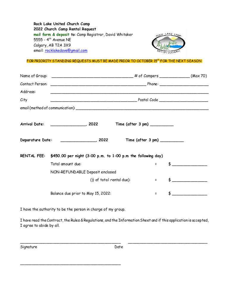 Fillable Online Downloadable Forms - Rock Lake United Church Camp Fax ...