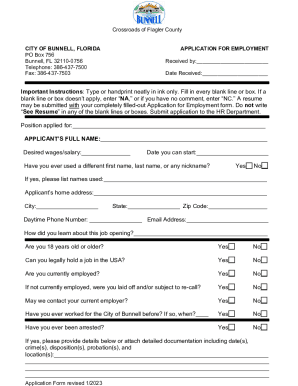 Fillable Online Police Officer Application City of Bunnell, FL Fax ...