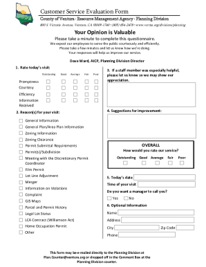 Fillable Online Your Opinion is Valuable Customer Service Evaluation ...