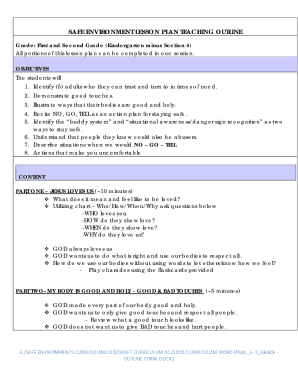 Fillable Online SAFE ENVIRONMENT LESSON PLAN TEACHING OUTLINE Fax Email Print - pdfFiller