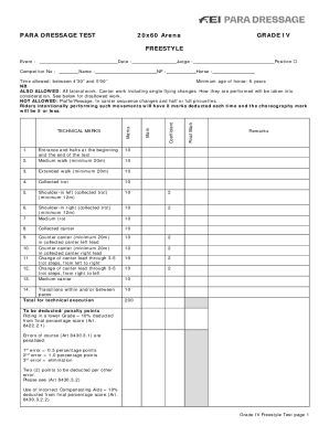 Fillable Online PARA DRESSAGE TEST 20x60 Arena GRADE IV FREESTYLE Fax ...