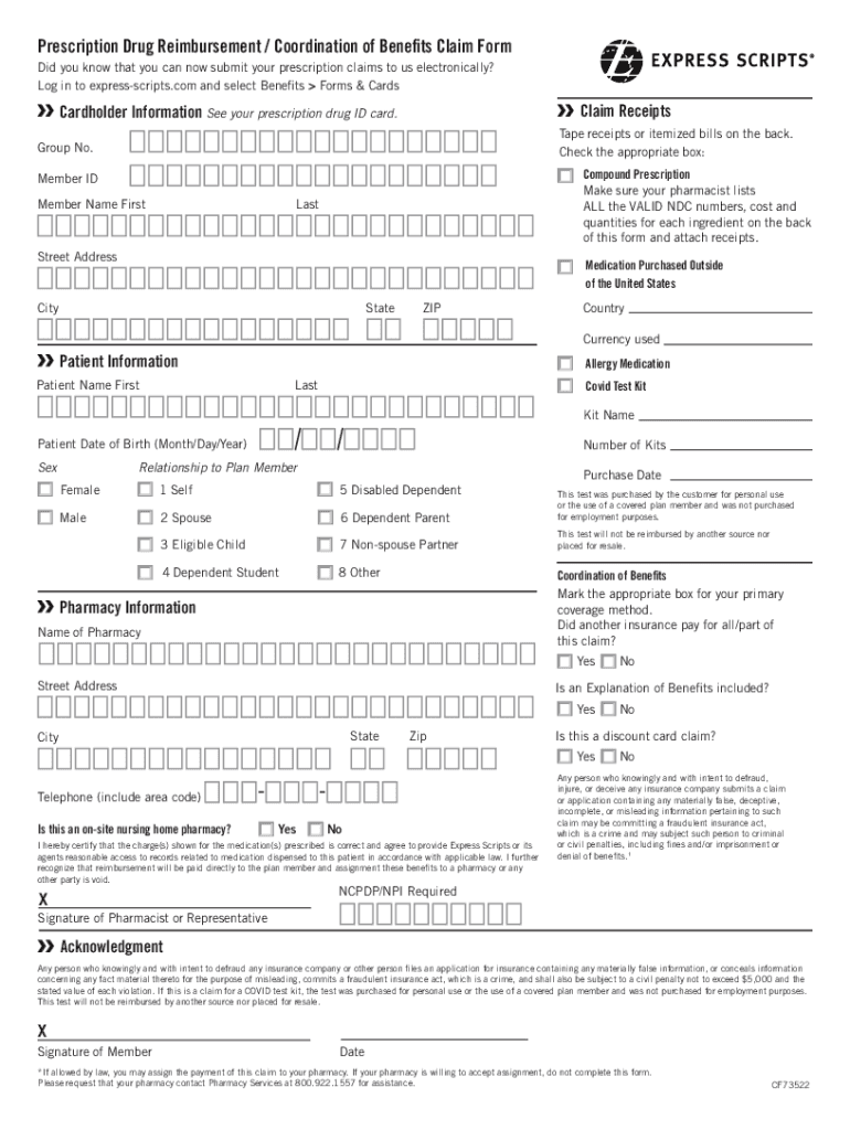 Fillable Online Prescription Drug Reimbursement / Coordination of ...