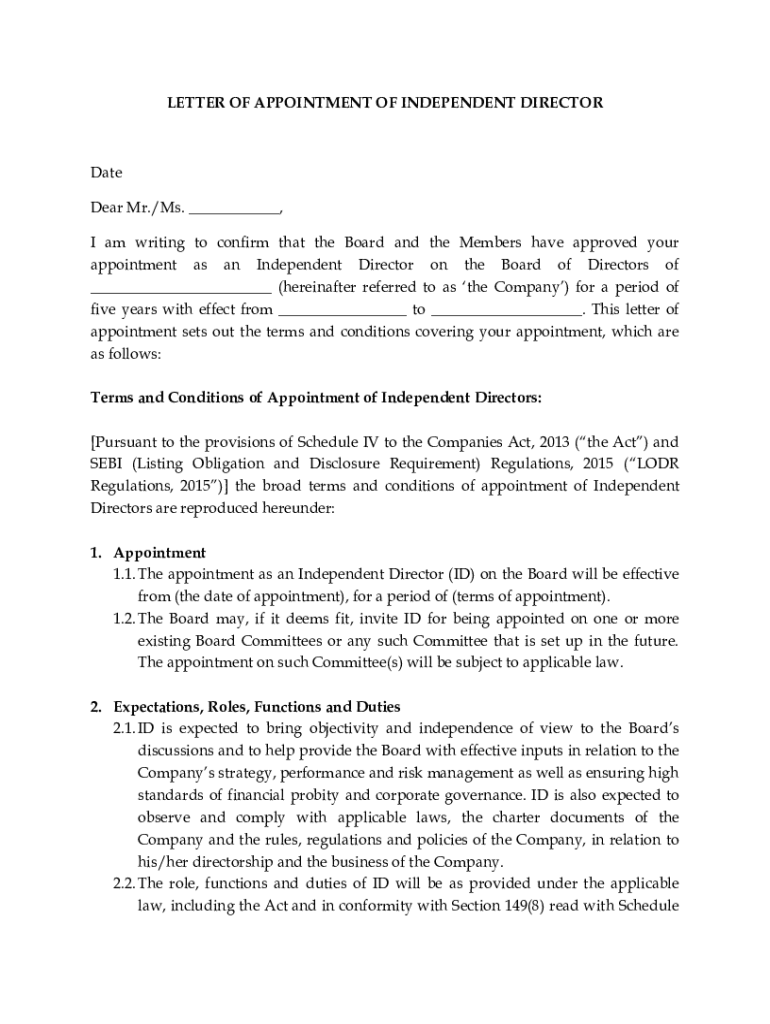Fillable Online Draft Letter of Appointment Date: Mr / MsDear ...