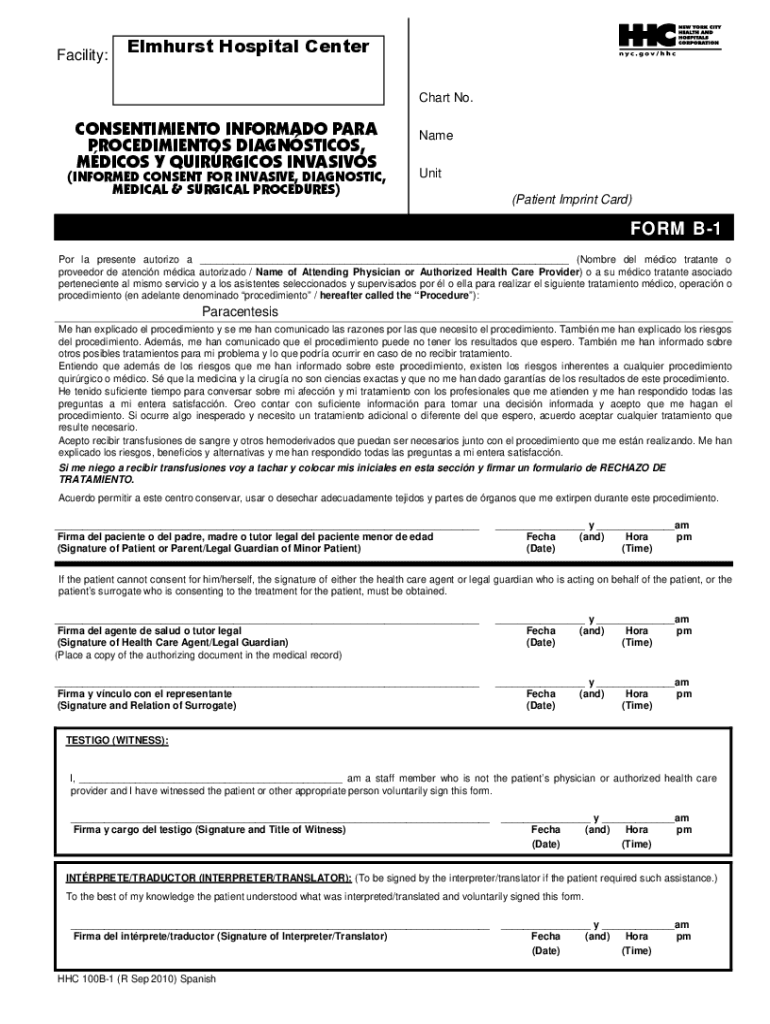 Fillable Online Informed Consent For Invasive, Diagnostic, Medical ...