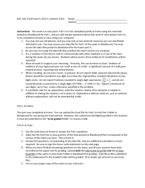 Fillable Online BUS 310, Final Exam A, Part II, Summer 2019 Name Fax ...