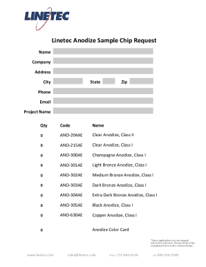 Fillable Online Anodize Sample Chip Request - Linetec Fax Email Print - pdfFiller