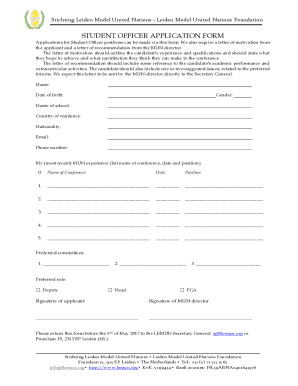 Fillable Online Student Officer Application Form 2017 Fax Email Print ...