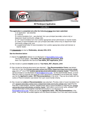 Fillable Online - 1 - RET Participant Application Instructions P.O. Box 210076 ... Fax Email ...