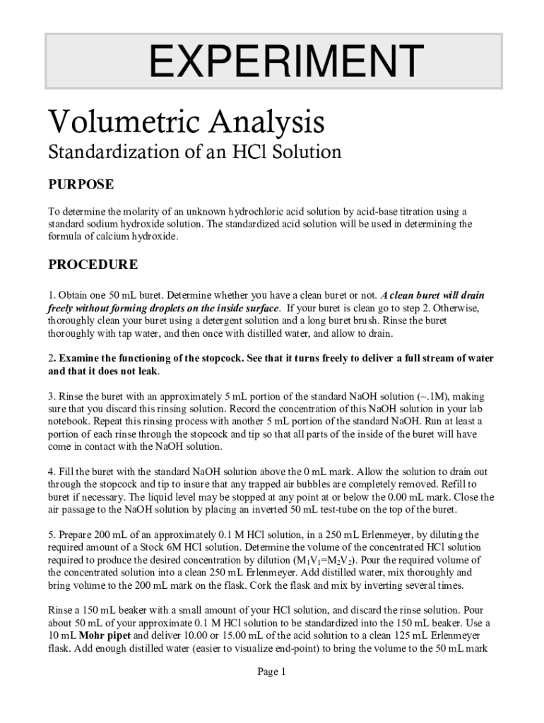 Fillable Online experiment 12 a: standardization of a sodium hydroxide ...