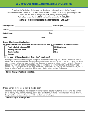 Fillable Online 2019 Workplace Wellness Micro Grant New Applicant Form Fax Email Print - pdfFiller
