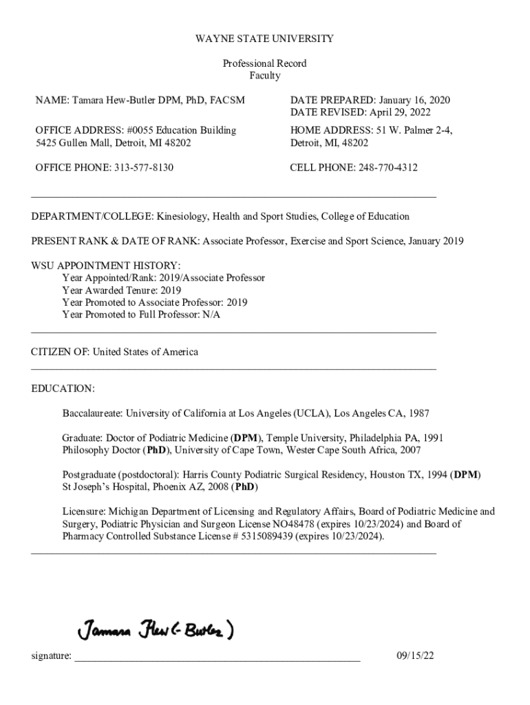 Fillable Online education wayne Faculty Information Form - Wayne State ...