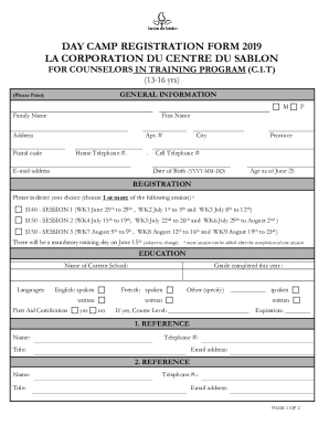 Fillable Online CIT Camp application form 2019 english Fax Email Print ...