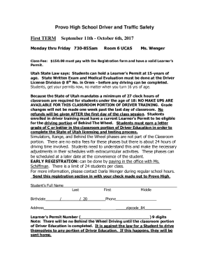 Fillable Online Provo High School Driver and Traffic Safety First TERM ...