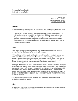 Fillable Online Continuity of Care Policy (20200101)5.doc Fax Email ...