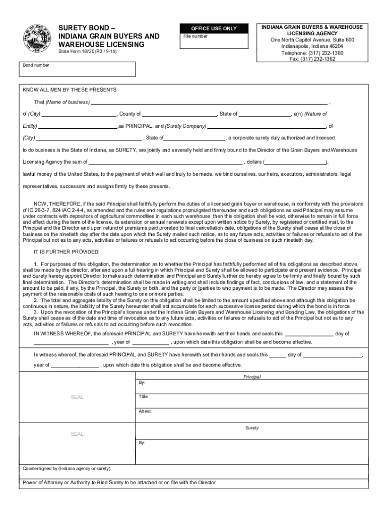 Fillable Online Fill - Free fillable SURETY BOND INDIANA GRAIN BUYERS ...