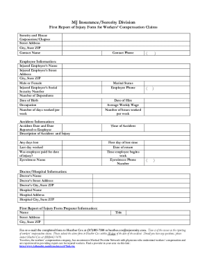Fillable Online First Report of Injury Form for Workers' Compensation ...