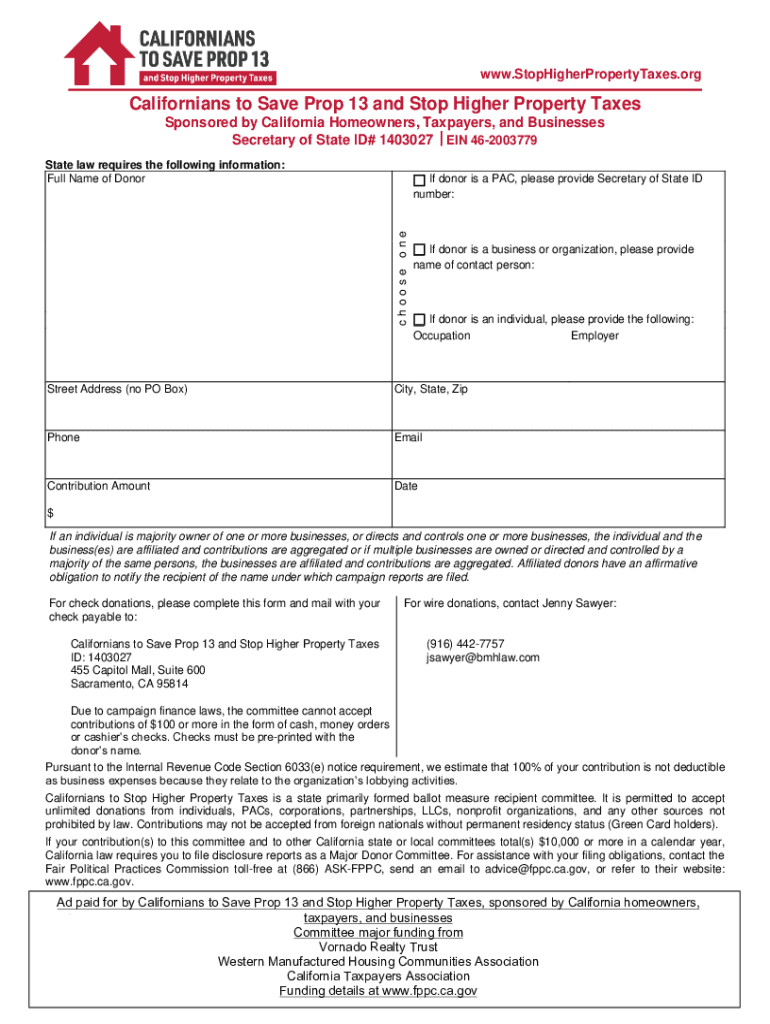 Fillable Online No on Prop 15 - Stop Higher Property Taxes and Save ...