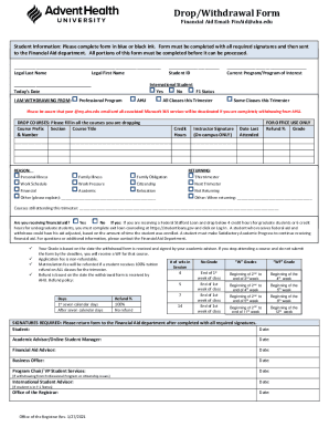Fillable Online Drop/Withdrawal Form - My AHU - AdventHealth University ...